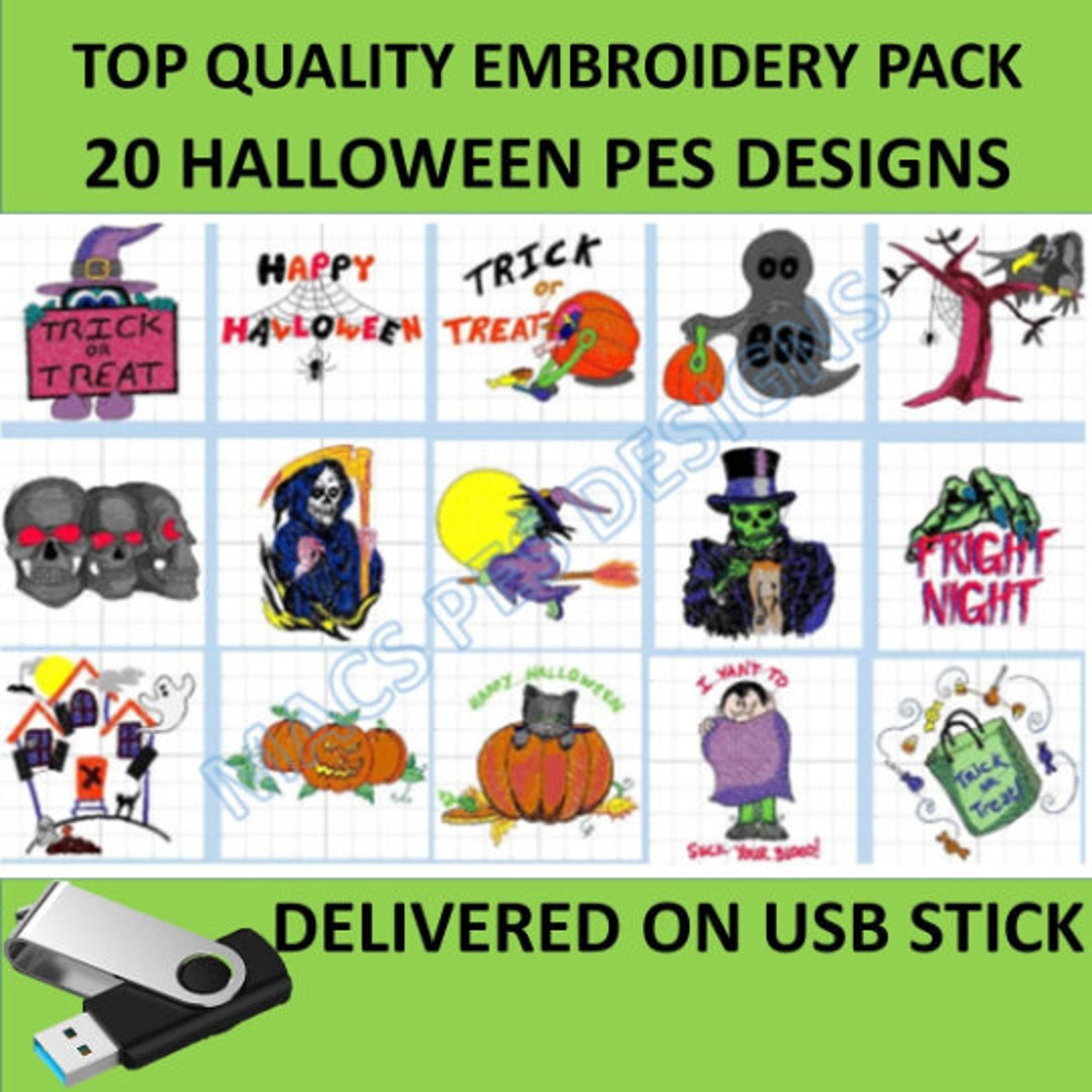 Halloween Scary Embroidery 20 PES Designs on USB Machine Embroidery ...