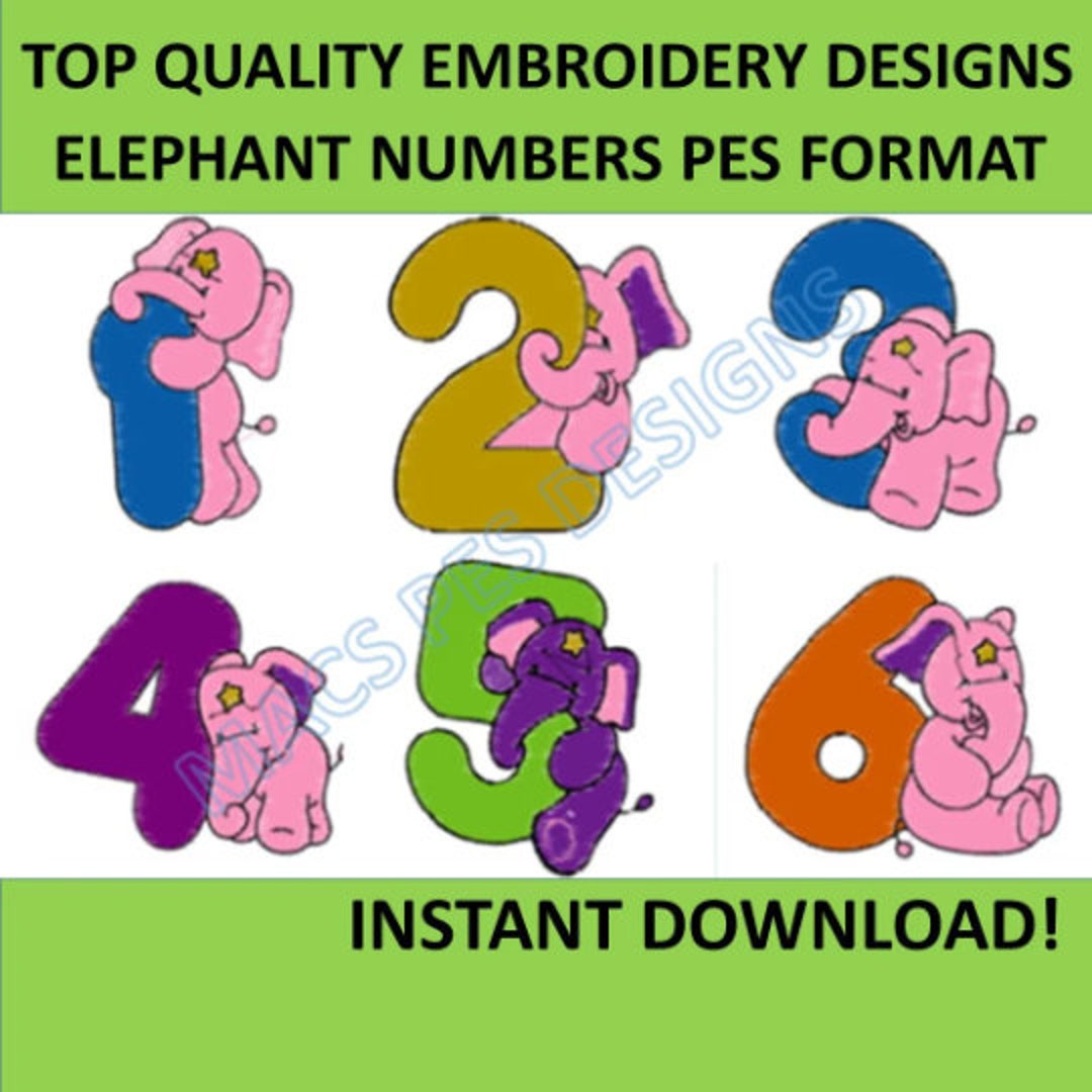 Pink Elephant Numbers 9 PES Designs Machine Embroidery Files Instant ...