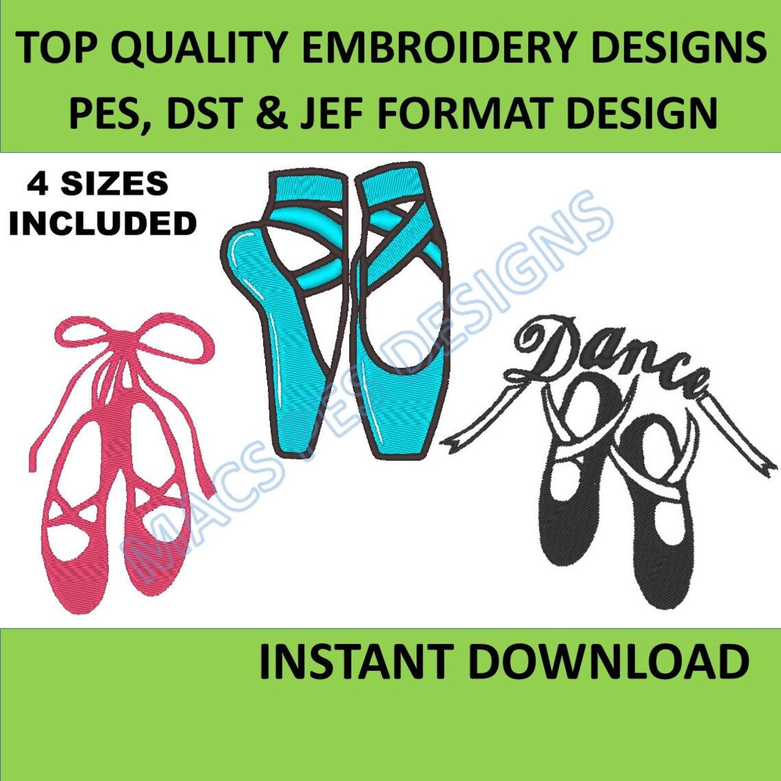 Ballerina Slippers Embroidery Design PES DST JEF, Download Embroidery ...