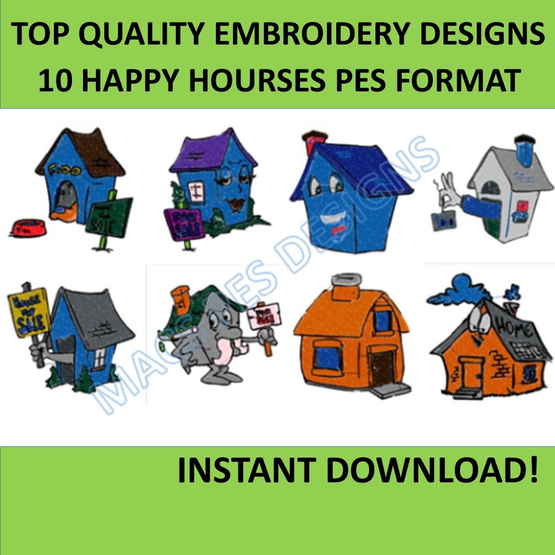 Happy Houses 10 PES Designs Machine Embroidery Files Instant Download ...