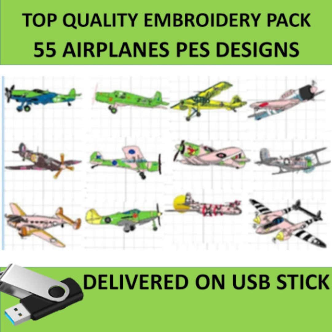 Airplanes Embroidery Designs on USB Machine 55 Embroidery Files ...