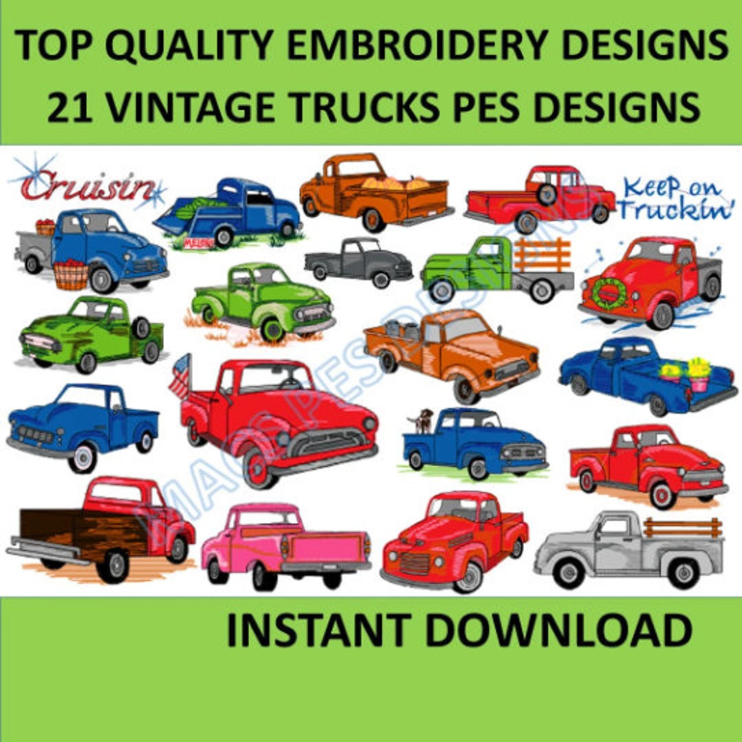 Vintage Truck PES Designs Machine Embroidery 21 Files Instant Download ...