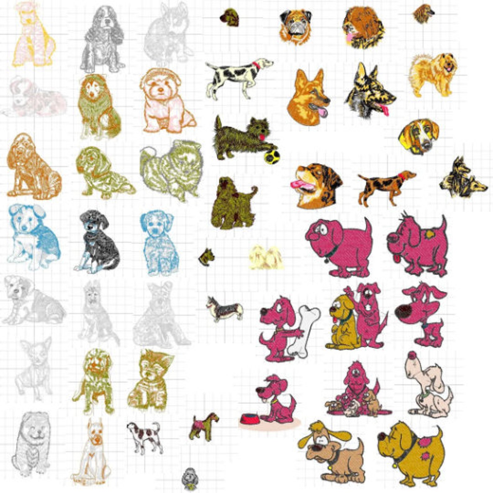 Dogs Puppies 450 PES Designs Machine Embroidery Files Instant Download ...