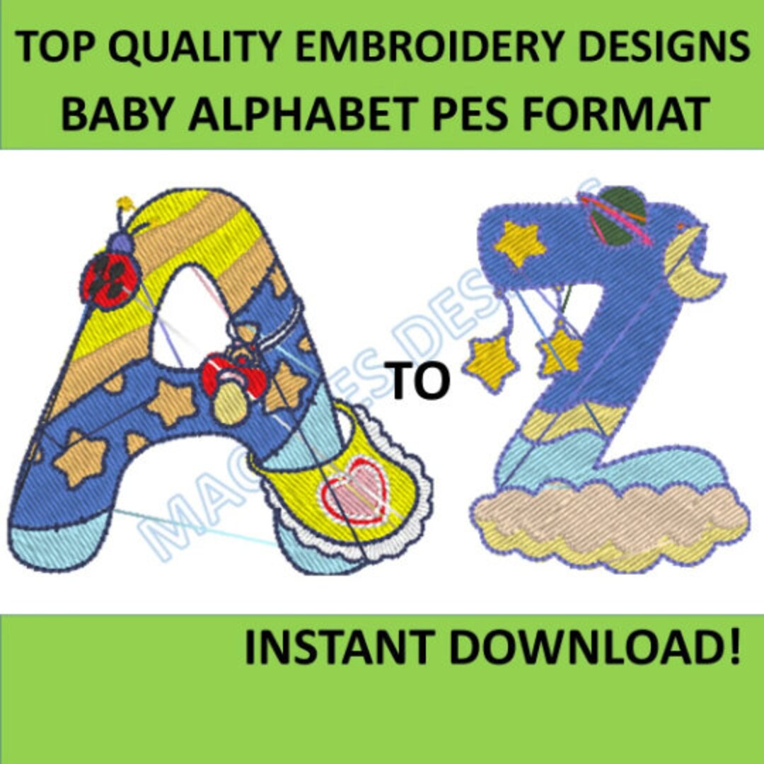 Baby Alphabet Letter Fonts- 30 PES Designs Machine Embroidery Files ...