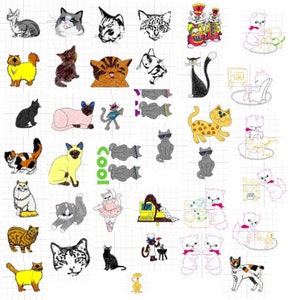 Cats 230 PES Designs Machine Embroidery Files Instant Download Brother ...