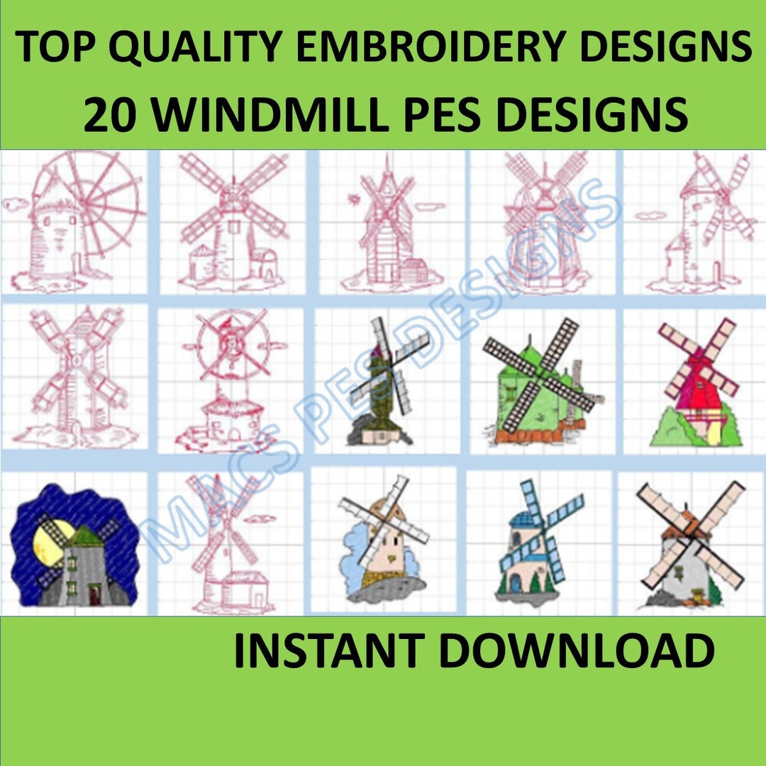 Windmill PES Designs Machine Embroidery Files Instant Download Brother ...