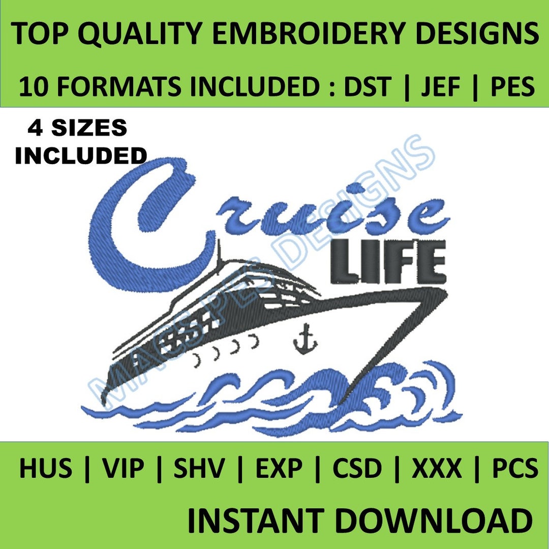 Cruise Ship Embroidery Design PES JEF DST Biker Embroidery Boating ...