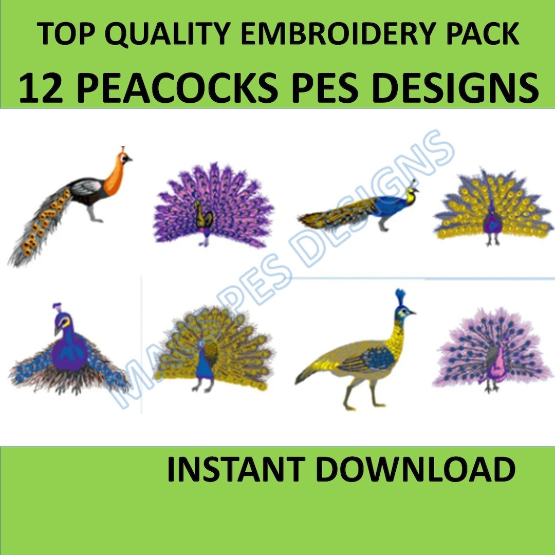 Peacocks Peacock Birds - PES Designs Machine Embroidery Files Instant ...