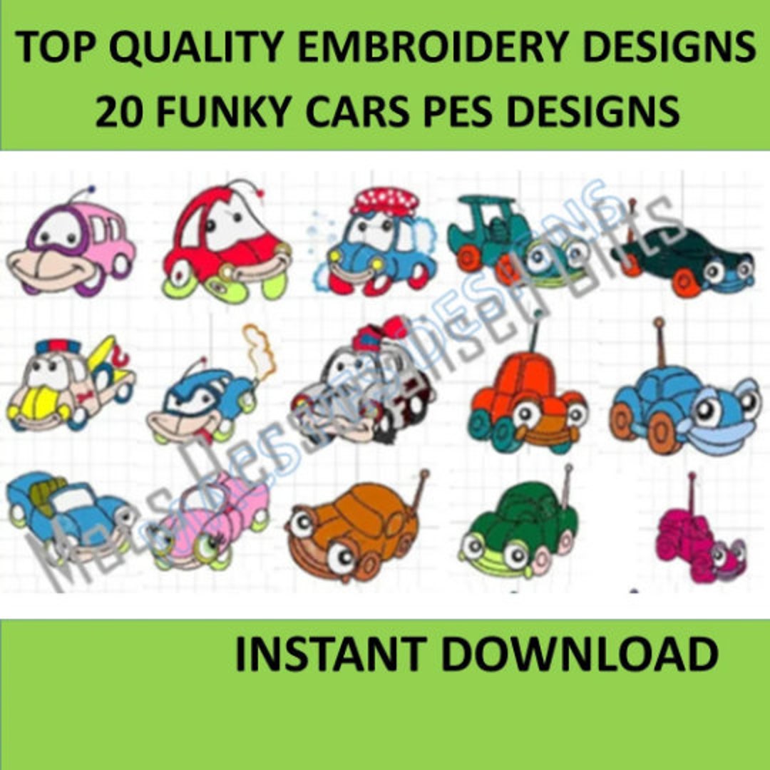 Funky Cars / Car - PES Designs Machine Embroidery Files Instant ...