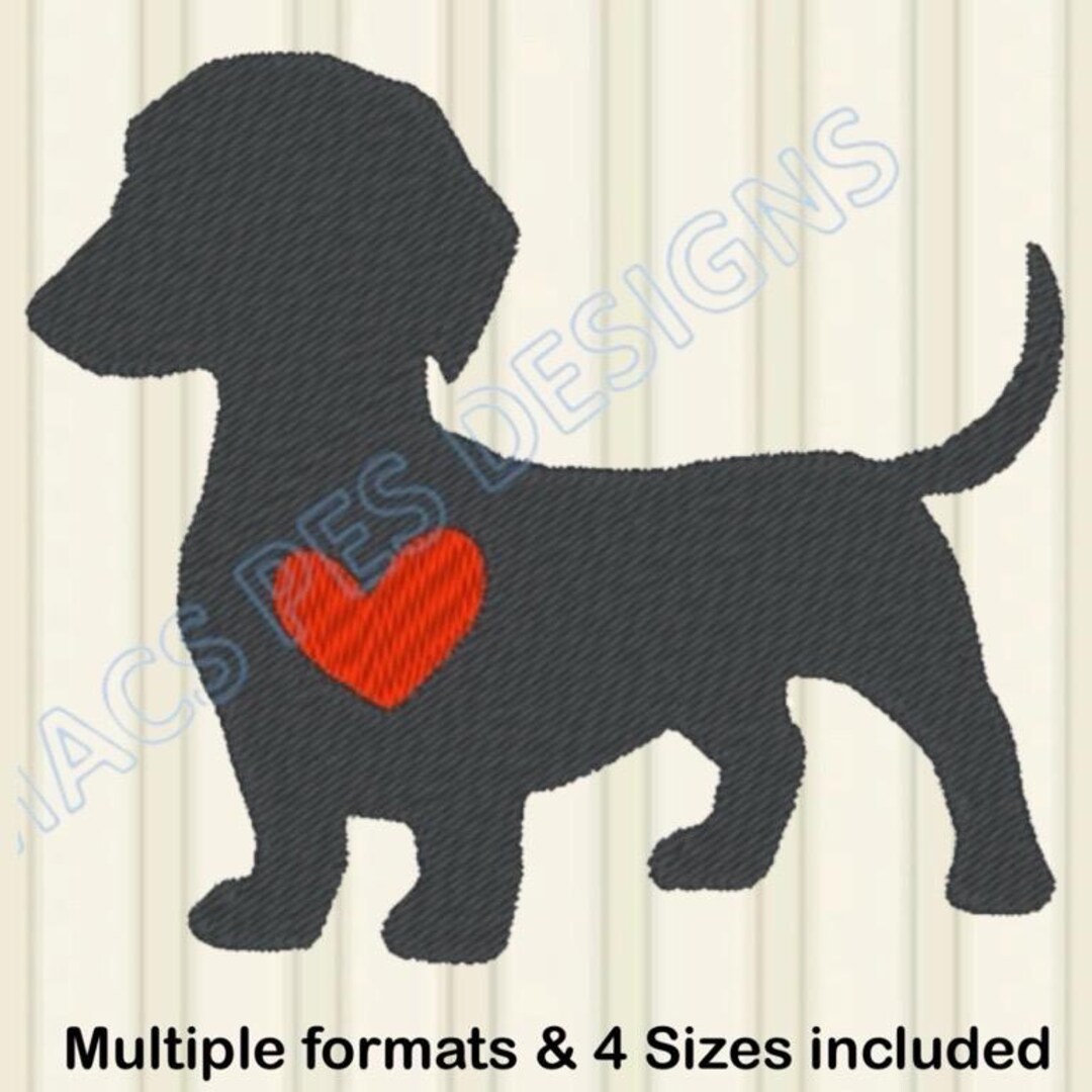 Daschund Heart PES JEF DST Embroidery Design Machine Embroidery Sausage ...
