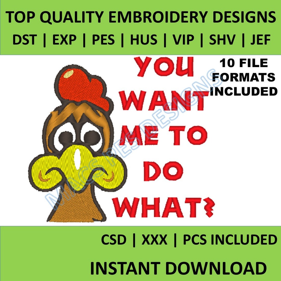 Cartoon Chicken Rude Embroidery Design PES JEF DST Choke Embroidery ...