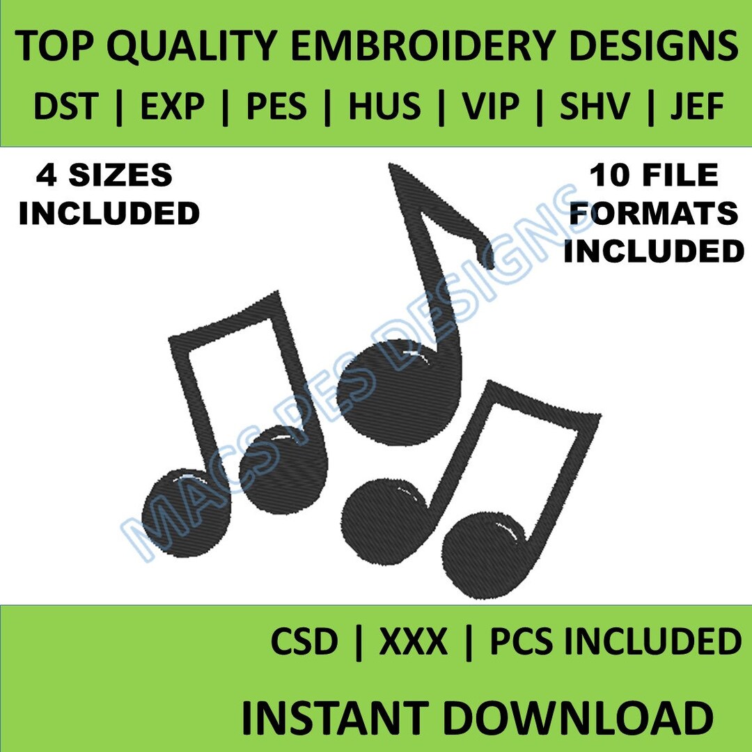 Musical Note Embroidery Design PES JEF DST Music Embroidery Machine 4 ...