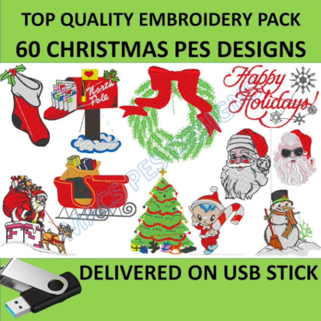 Christmas 60 PES / Digital Designs on USB Brother Machine Embroidery ...
