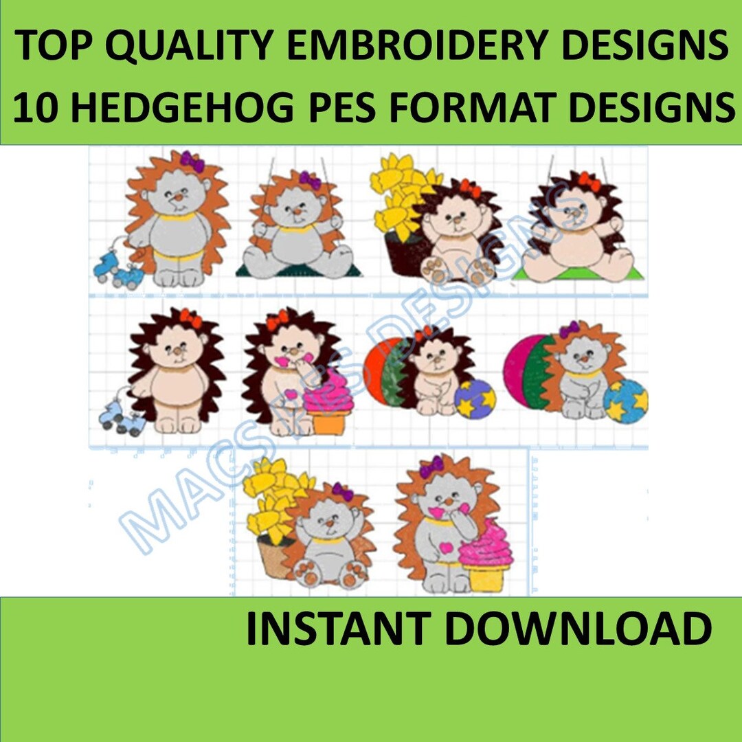 Summertime Hedgehog 10 PES Designs Machine Embroidery Files Instant ...