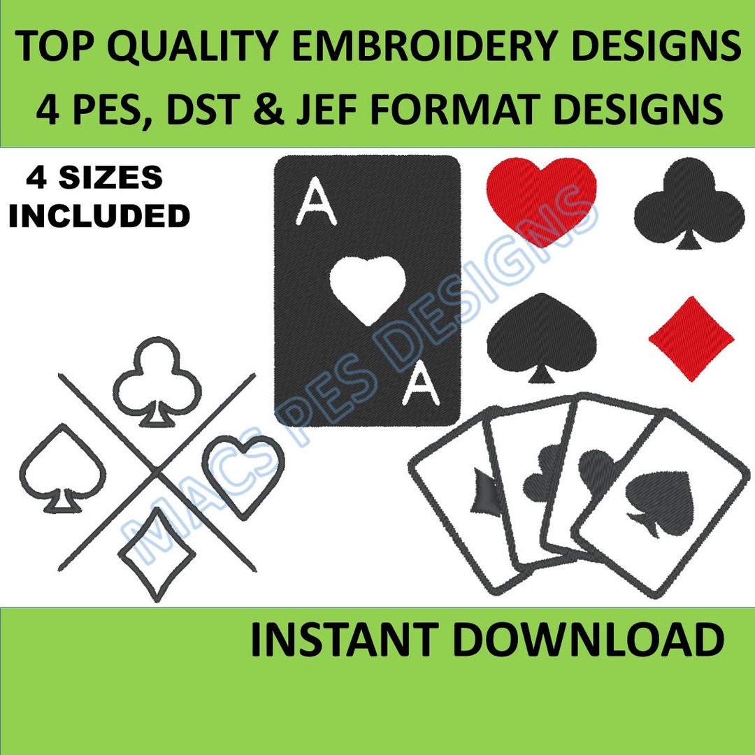Playing Casino Cards Aces Set Embroidery Design. Machine Embroidery ...