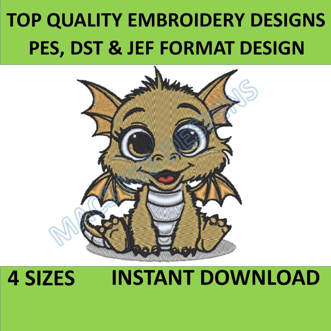 Cute Baby Dragon Machine Embroidery Design - Green Baby Dragon ...