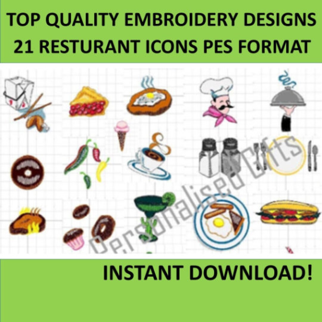 Restaurant Icons PES Designs Machine Embroidery 21 Files Instant ...
