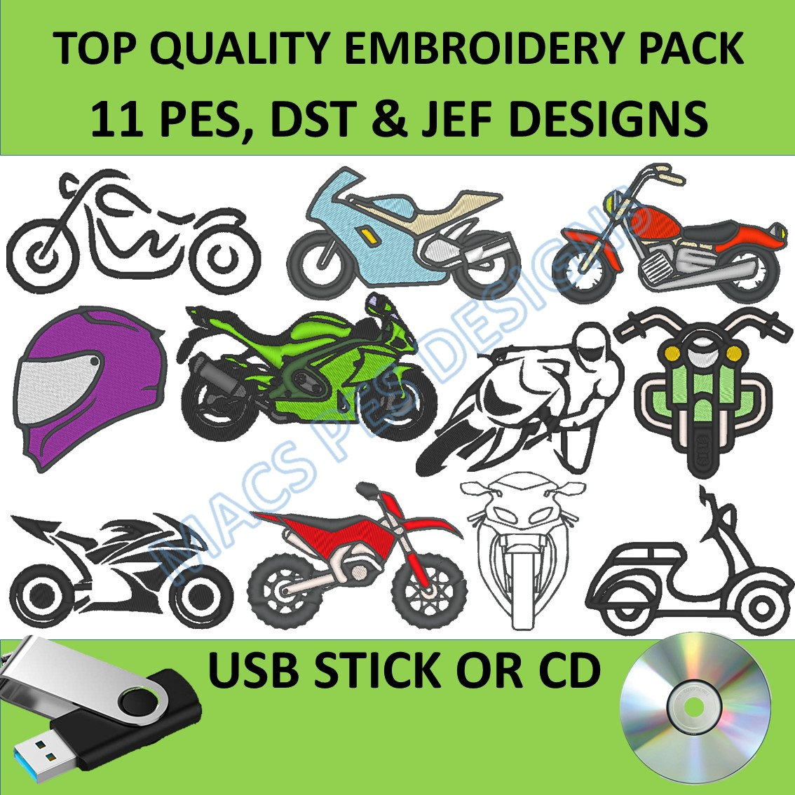Motorbike PES DST JEF Embroidery Designs on Usb / Cd 11 - Etsy