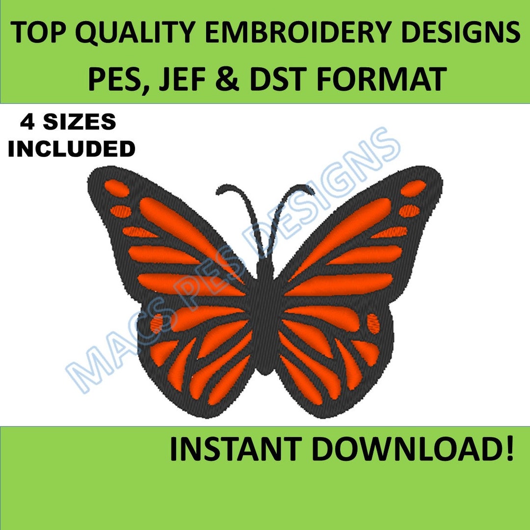 Monarch Butterfly Outline PES JEF DST Embroidery Machine 4 Sizes ...