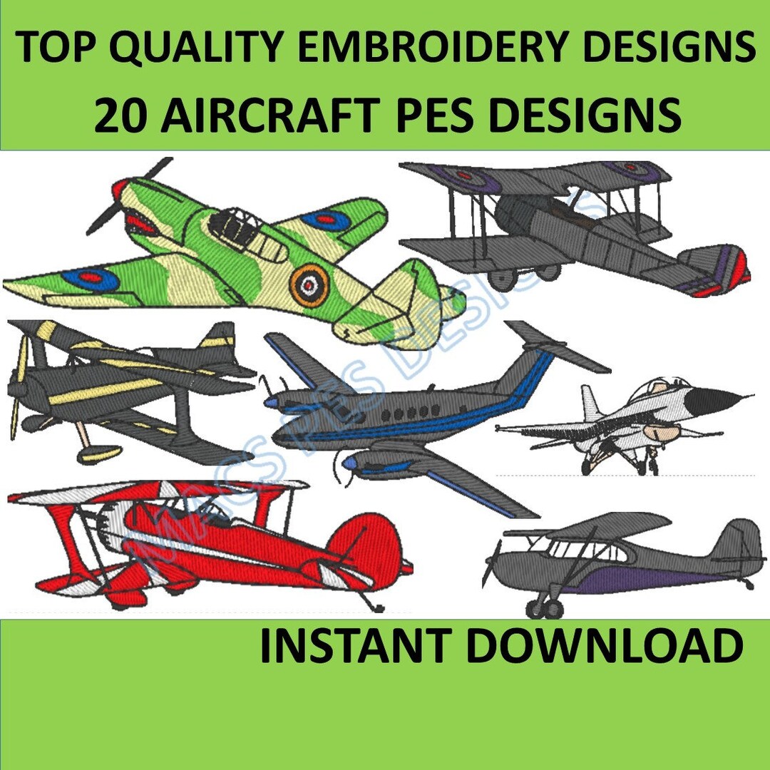 Aircraft Aeroplane Aviation - PES Designs Machine Embroidery Files ...
