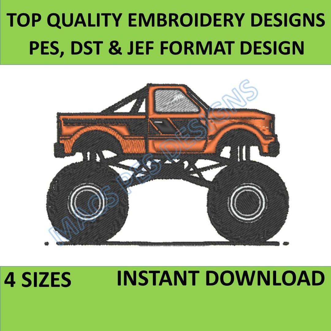 Monster Truck Embroidery Design, Vehicle Embroidery Design, Machine ...