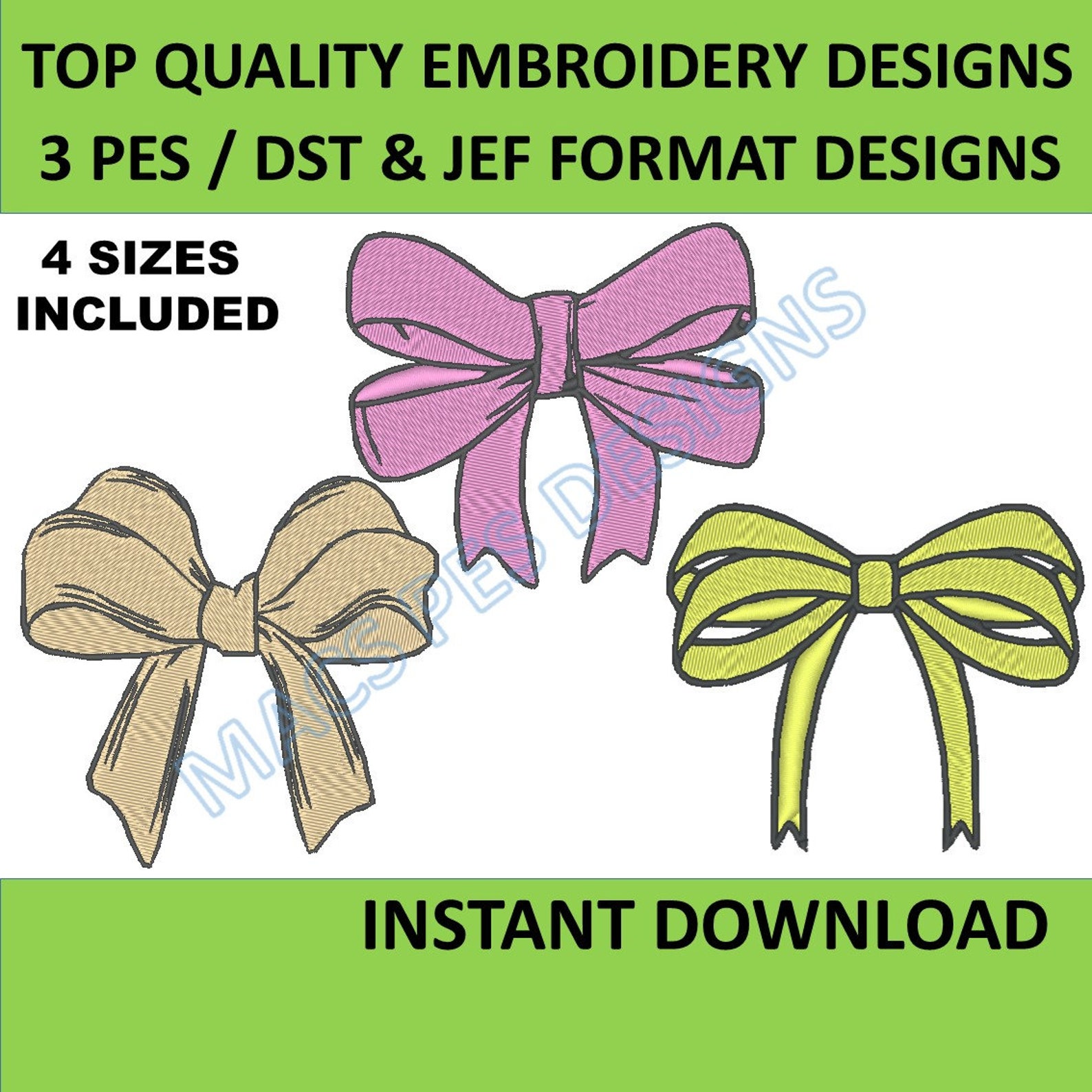 Mini Bow Embroidery Design Set of 3 Styles PES JEF DST Embroidery ...