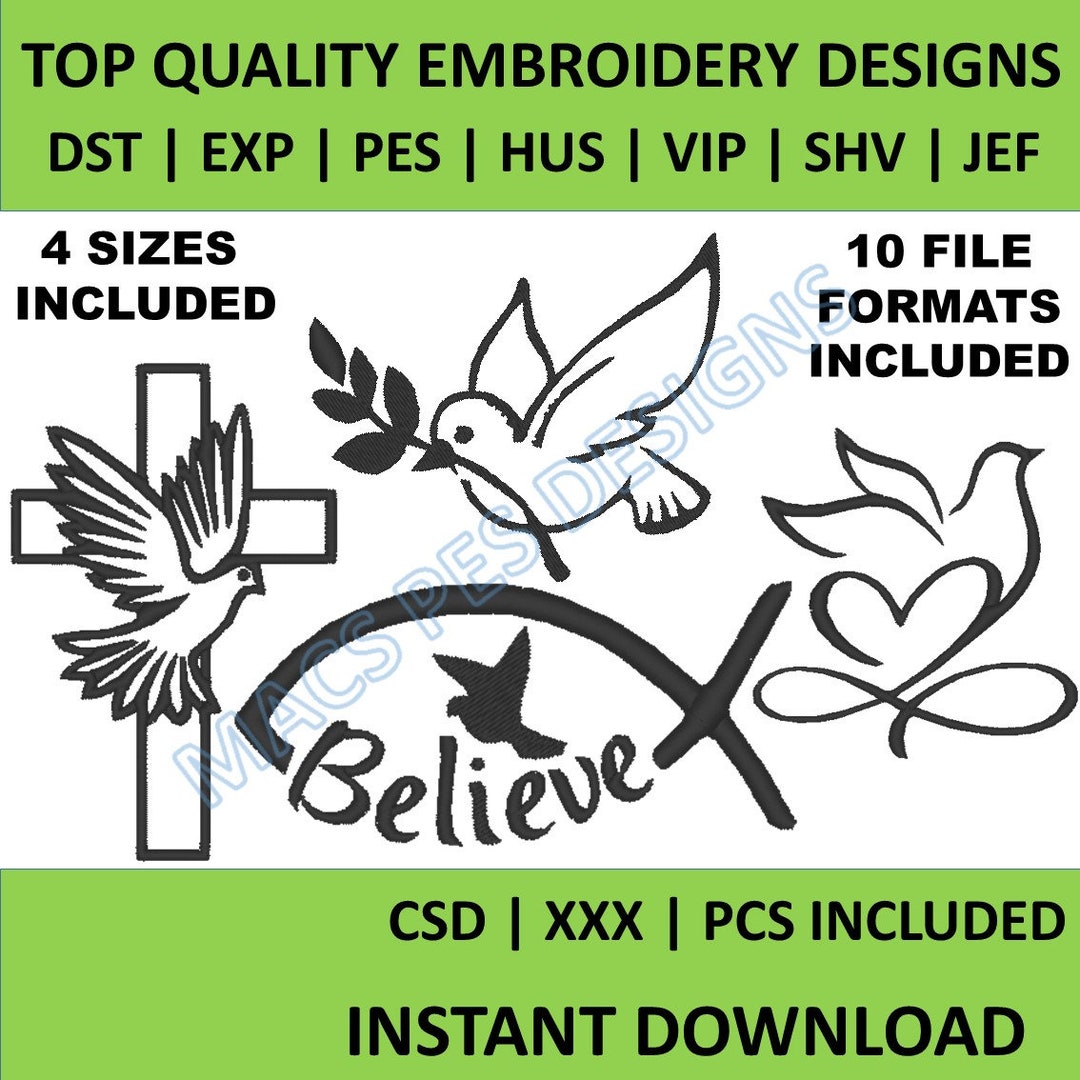 Dove Embroidery Designs, Peace Embroidery Design, Machine Embroidery ...