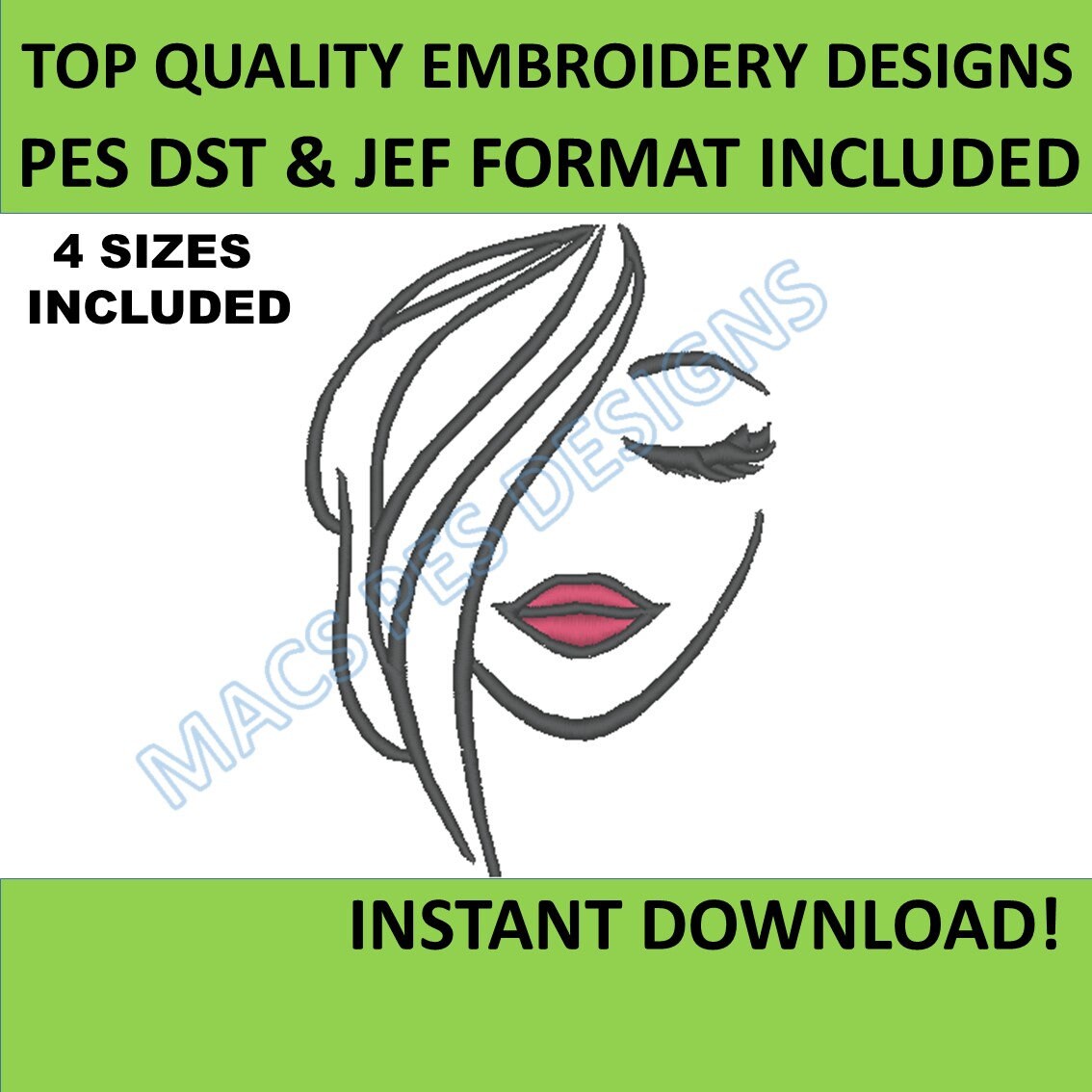 Womans Face PES JEF DST Embroidery Machine 4 Sizes, Embroidery Jef ...