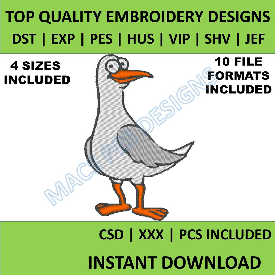 Seagull Embroidery Designs PES JEF DST Beach Embroidery Machine 4 Sizes ...