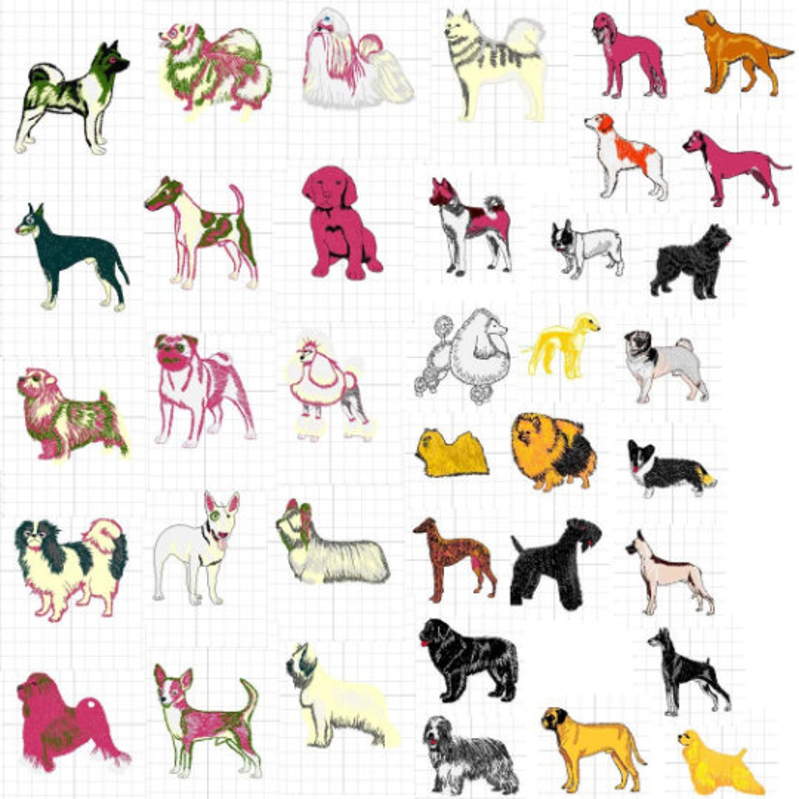 Dogs Puppies 450 PES Designs Machine Embroidery Files Instant Download ...