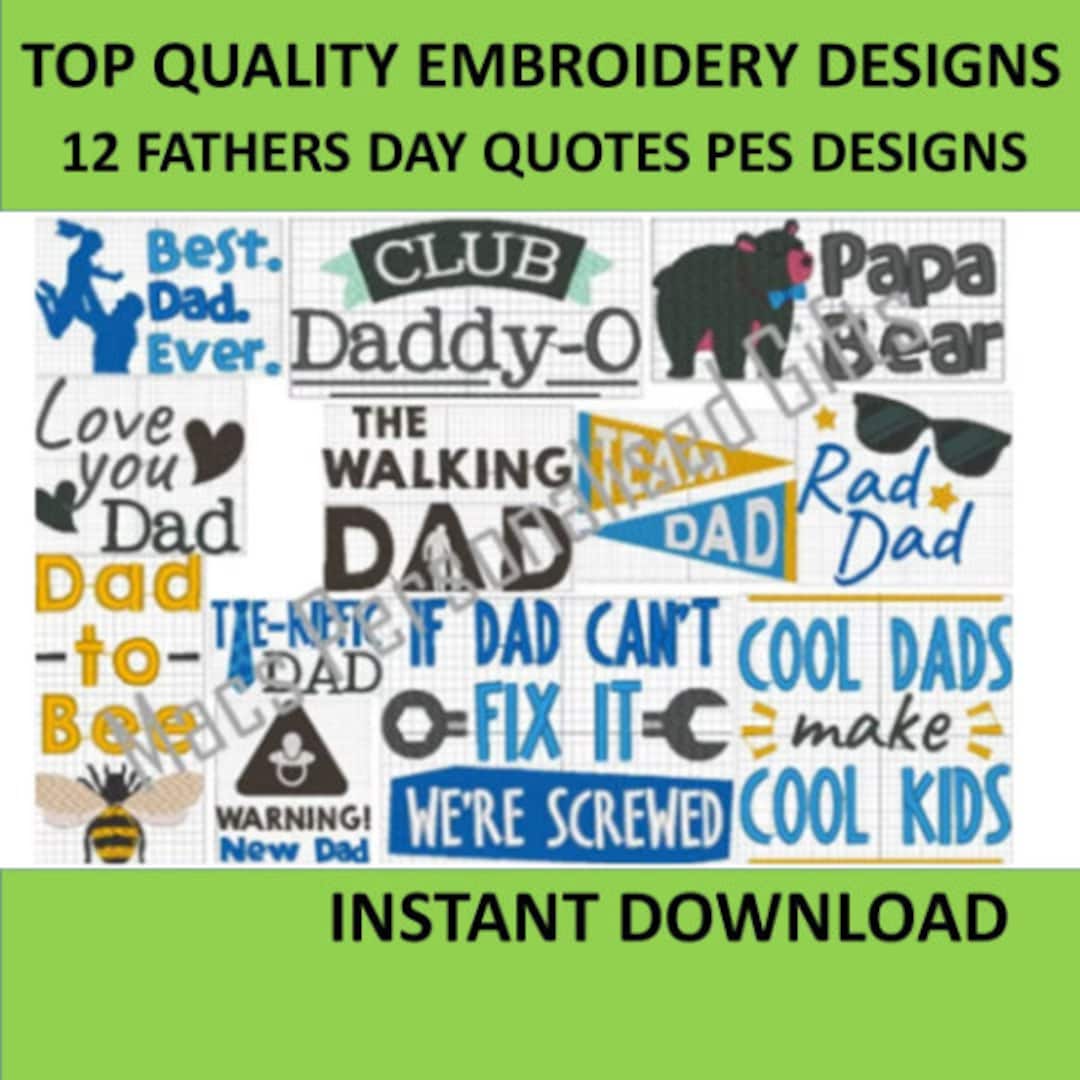 Father Day Quotes 12 PES Designs Machine Embroidery Files Instant ...