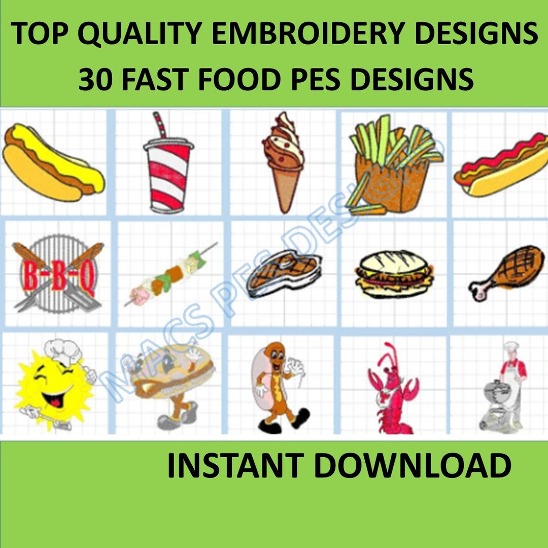Fast Food Embroidery Files Instant Download Brother File Pack Embroider ...