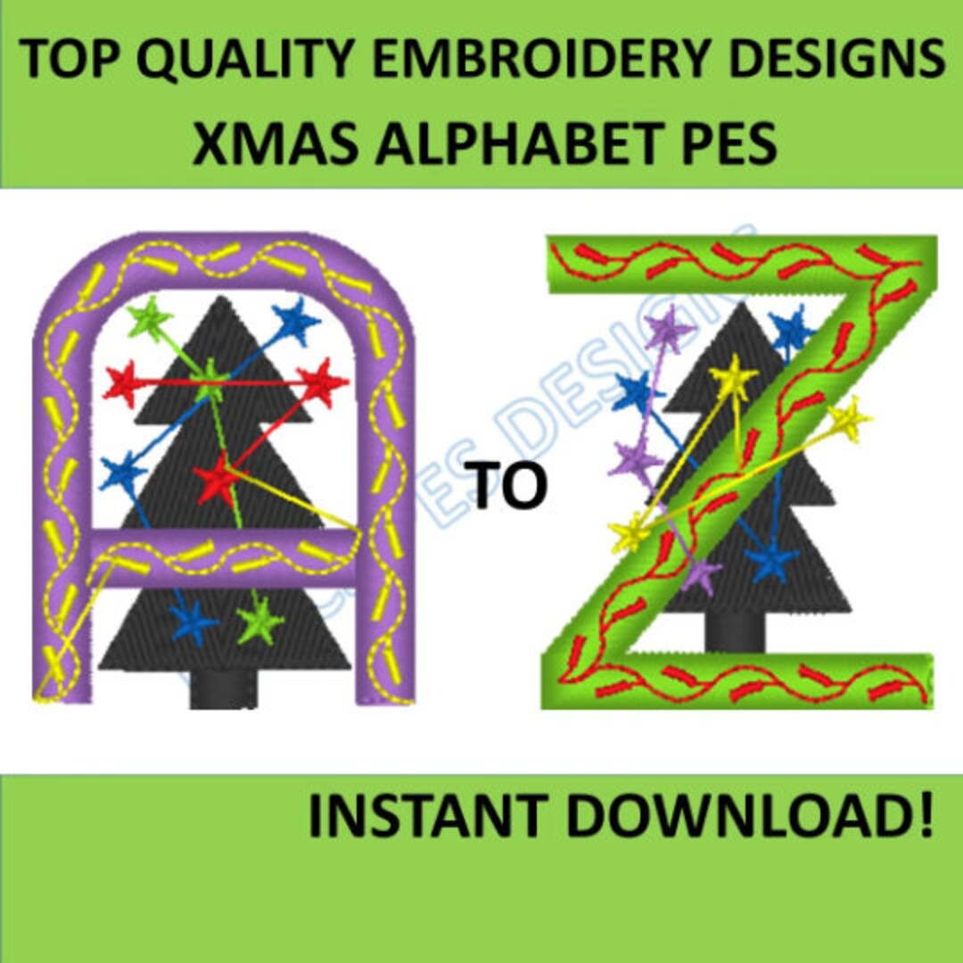 Christmas Alphabet Font- 26 PES Designs Machine Embroidery Files ...