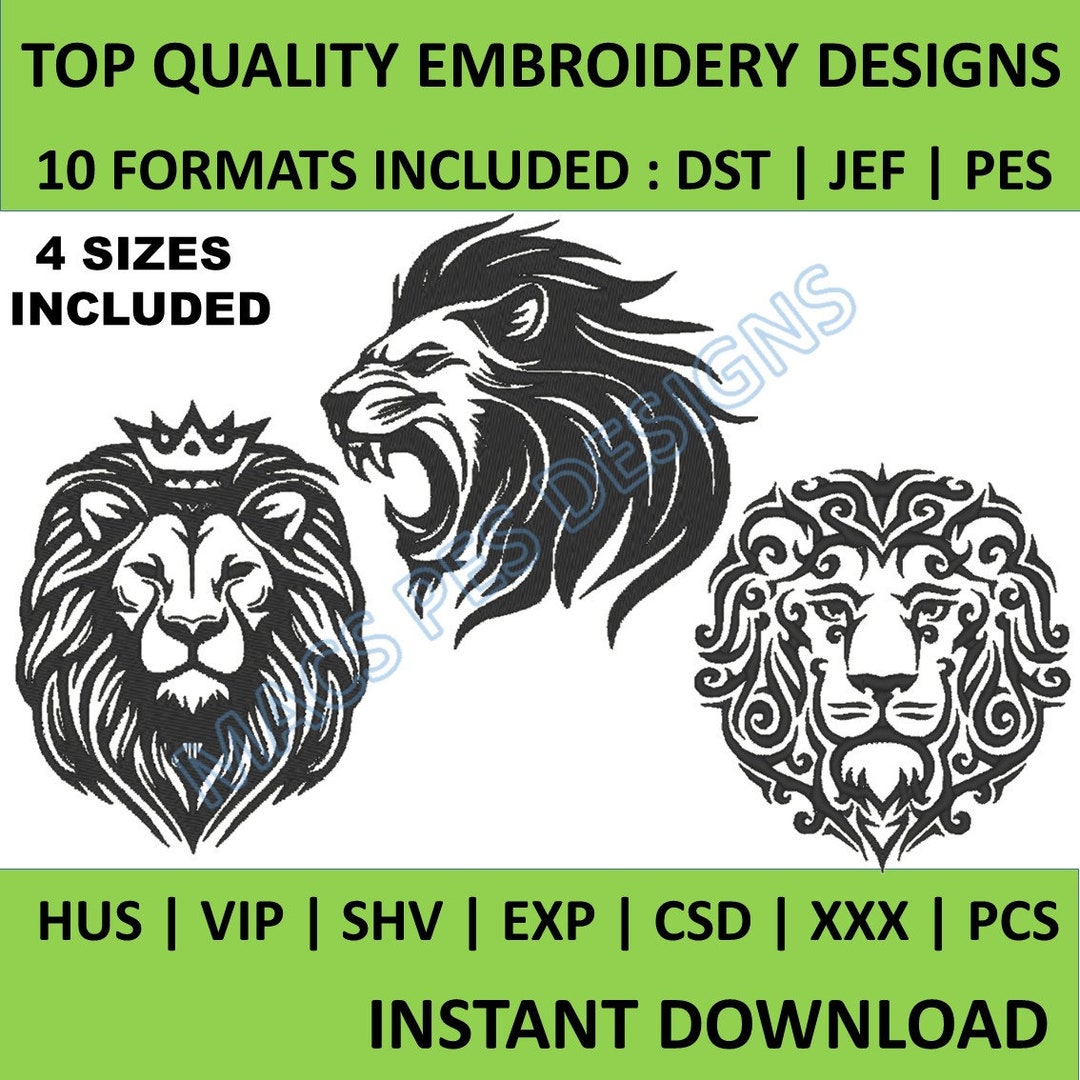 Lion Embroidery Designs PES JEF DST Lioness Embroidery Machine 4 Sizes ...
