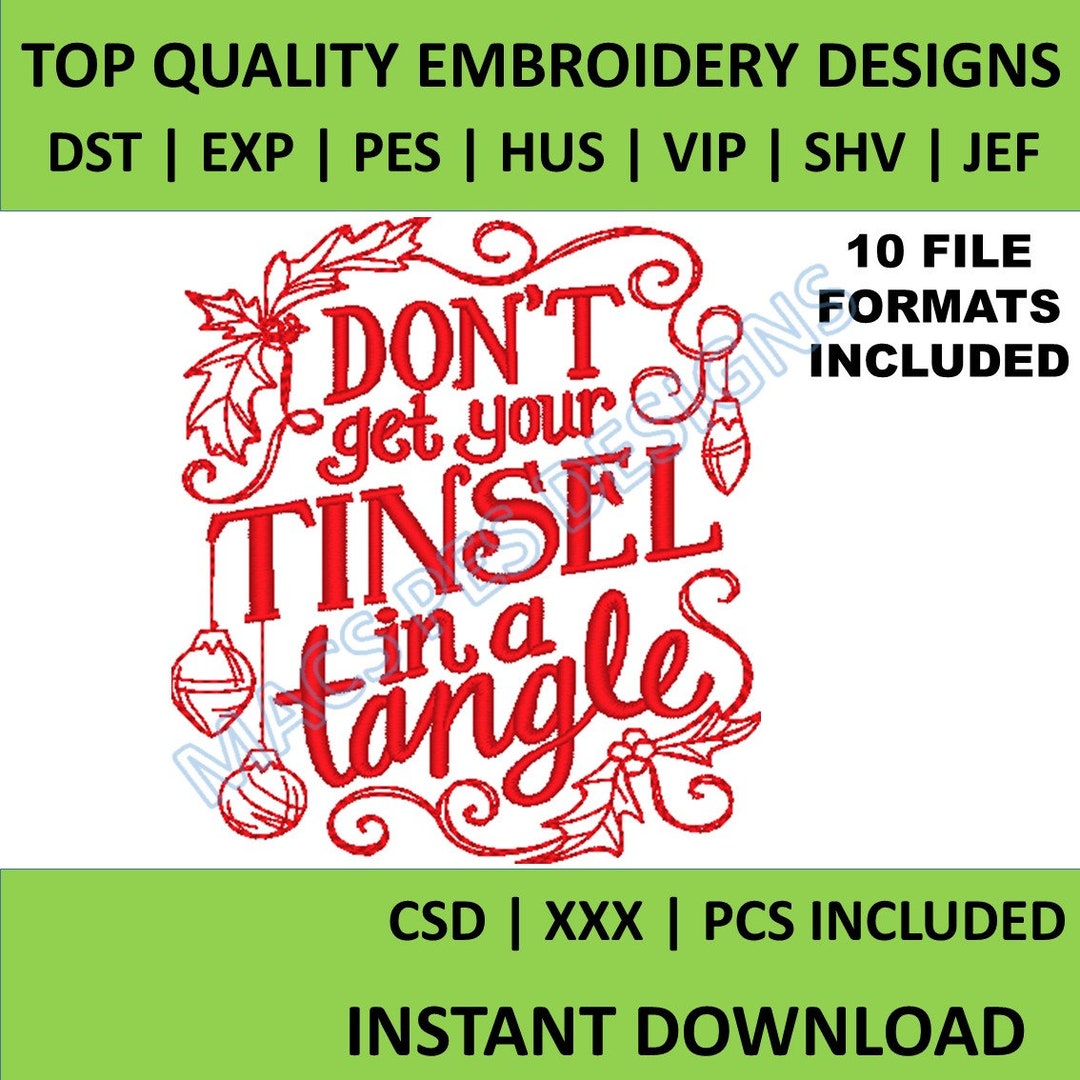 Christmas Tinsel in a Tangle Embroidery Design PES JEF DST Xmas ...