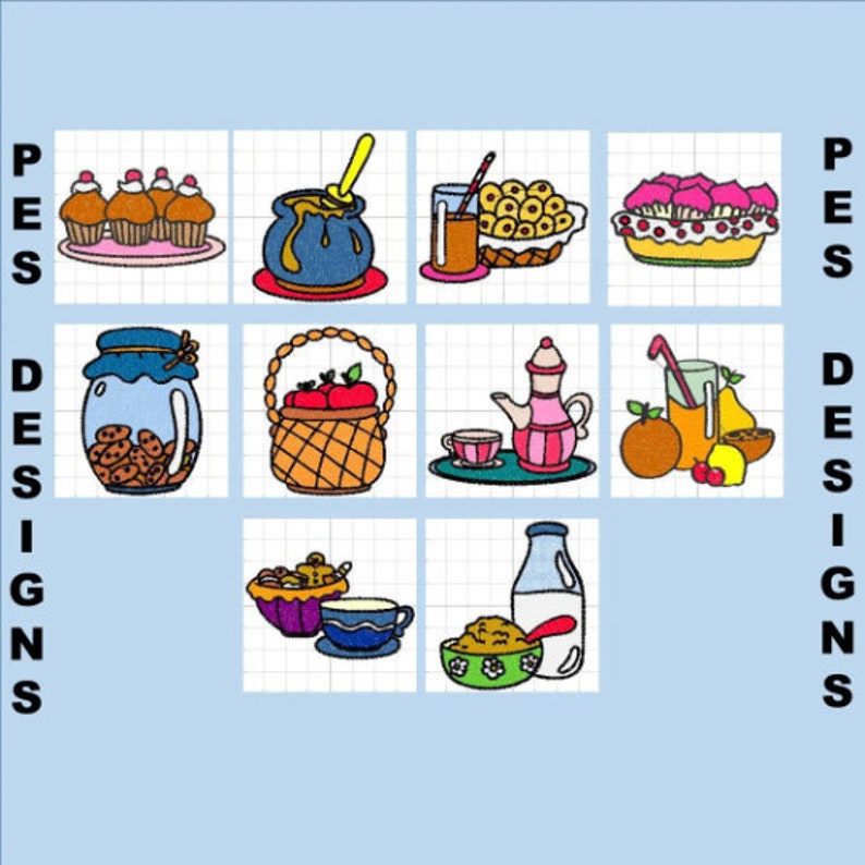 Breakfast Foods Embroidery Design, Breakfast Embroidery Design, Brunch ...