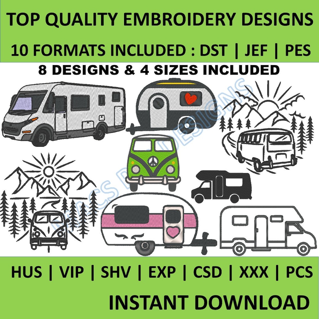 Motorhome Embroidery Design PES JEF DST Caravan Embroidery Machine 4 ...