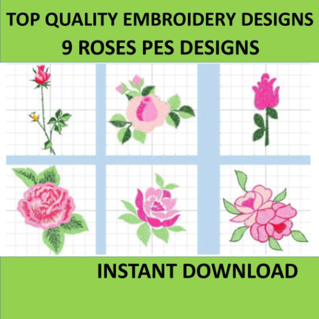 Rose Embroidery Designs Files Instant Download 9 Flower Pes Gardening 4 ...