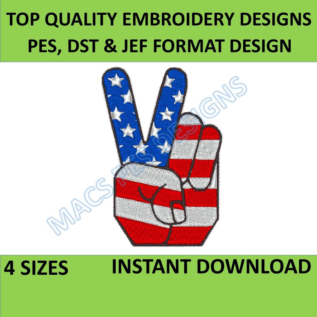 America Peace Sign Fingers Patriotic Embroidery Design, 4 Sizes ...