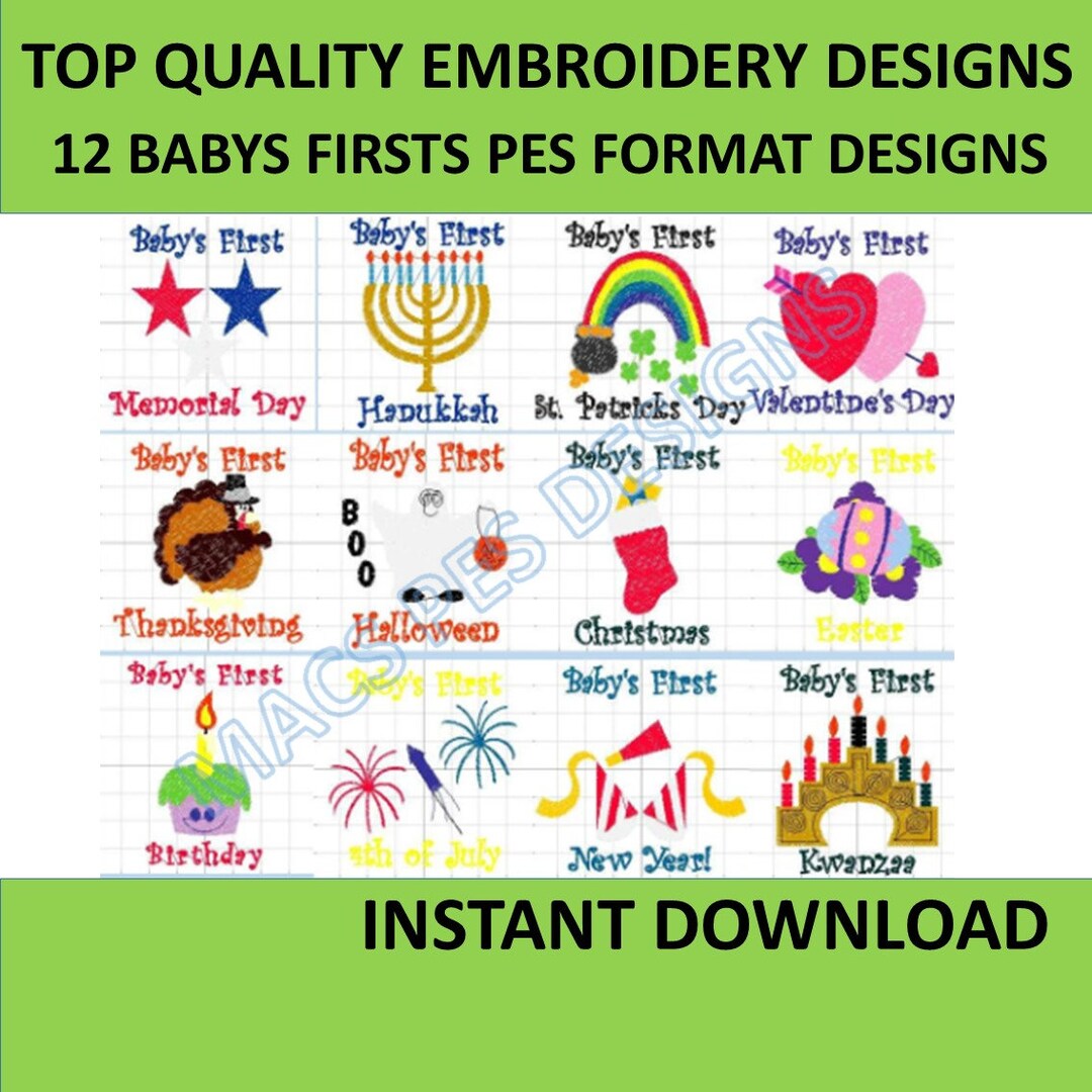Baby's First - 12 PES Designs Machine Embroidery Files Instant Download ...