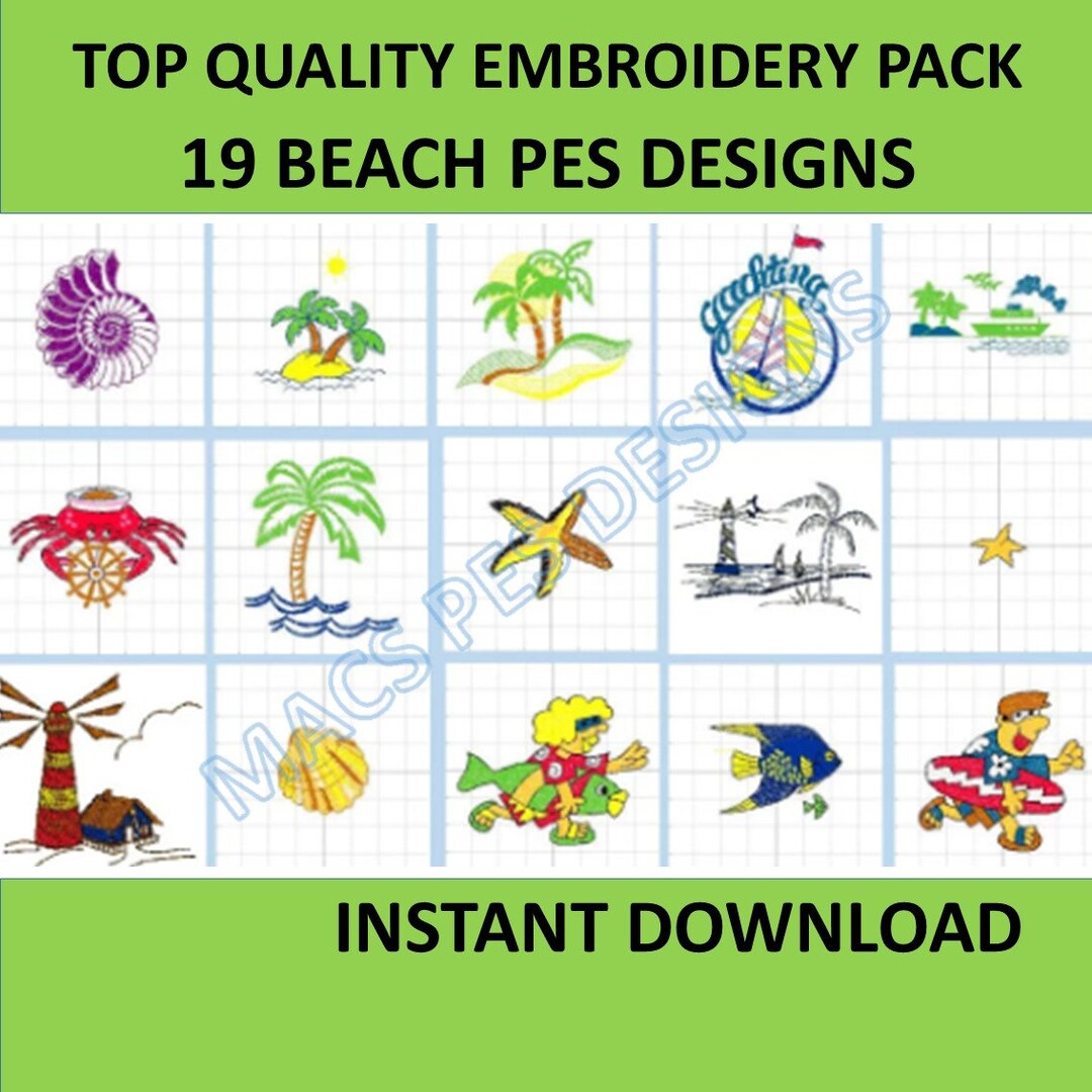 Beach Embroidery Files Instant Download Embroidered Brother Sand Sea ...