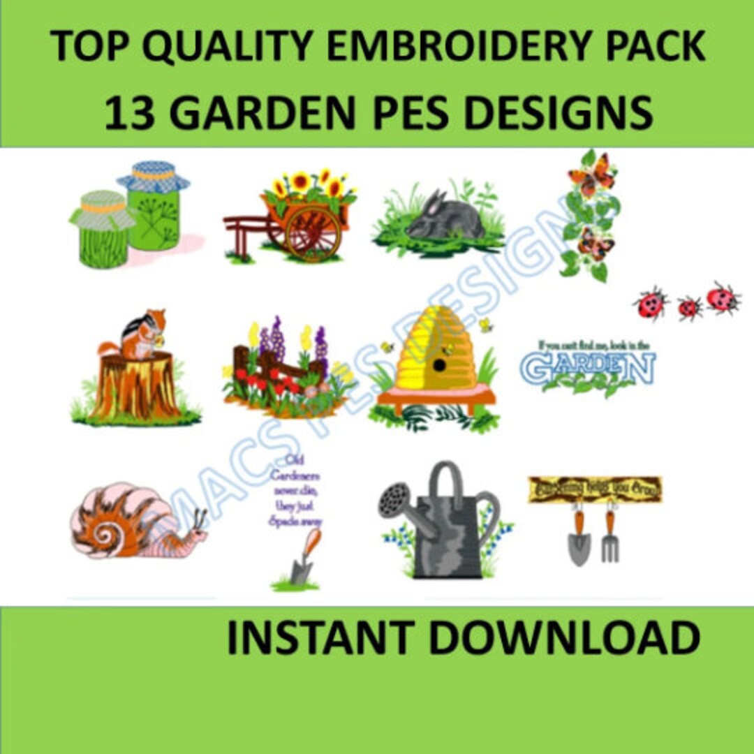 Garden 13 PES Designs Machine Embroidery Files Instant Download 4 X 4 ...