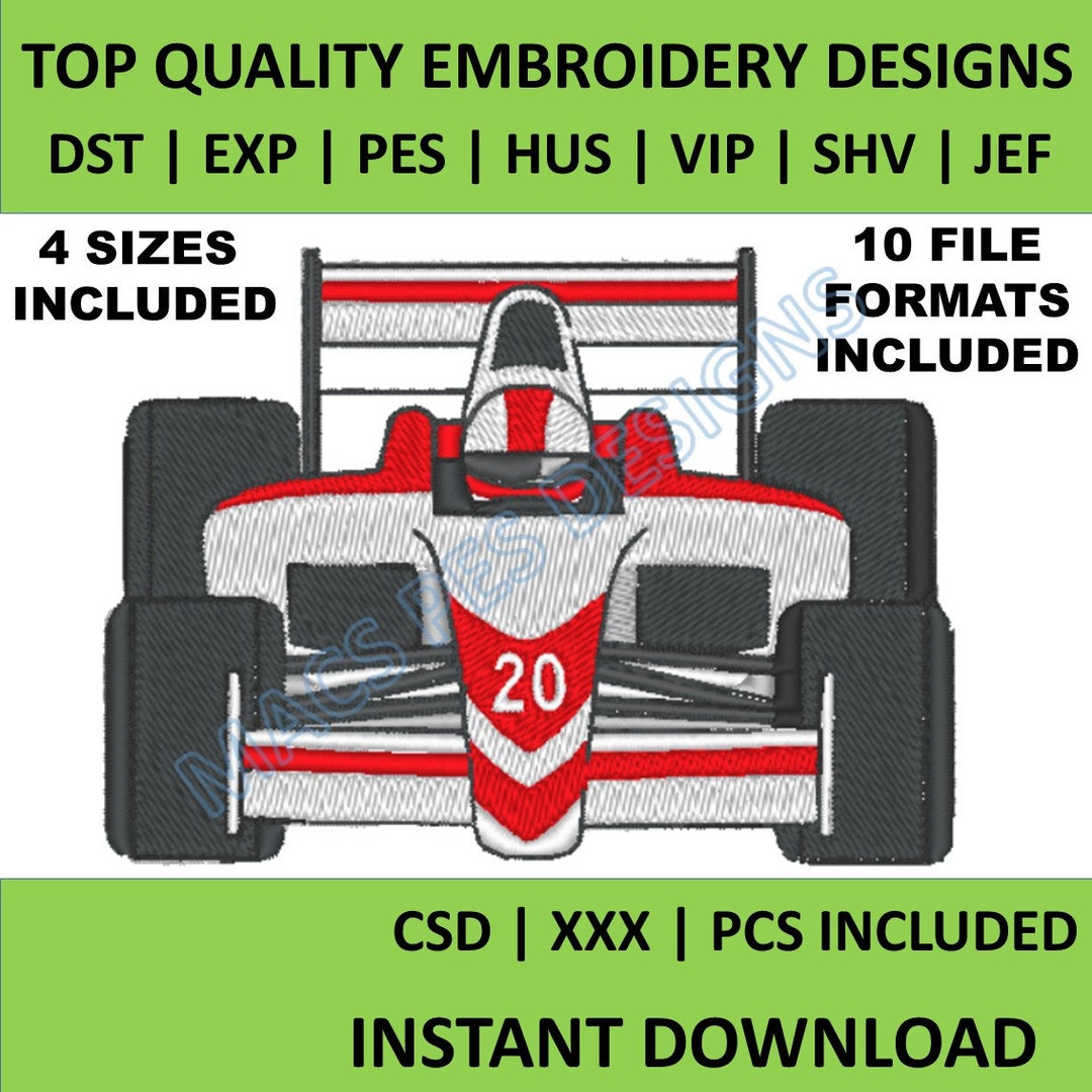 Formula One Racing Embroidery Design, Formula Auto Racing Embroidery ...