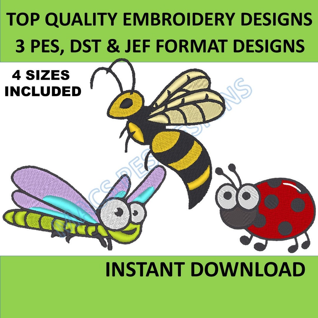 Bug Embroidery Pack PES JEF DST Wasp Embroidery Design Machine ...