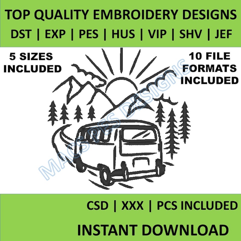 Motorhome Embroidery Design PES JEF DST Camper Van Embroidery Machine 5 ...