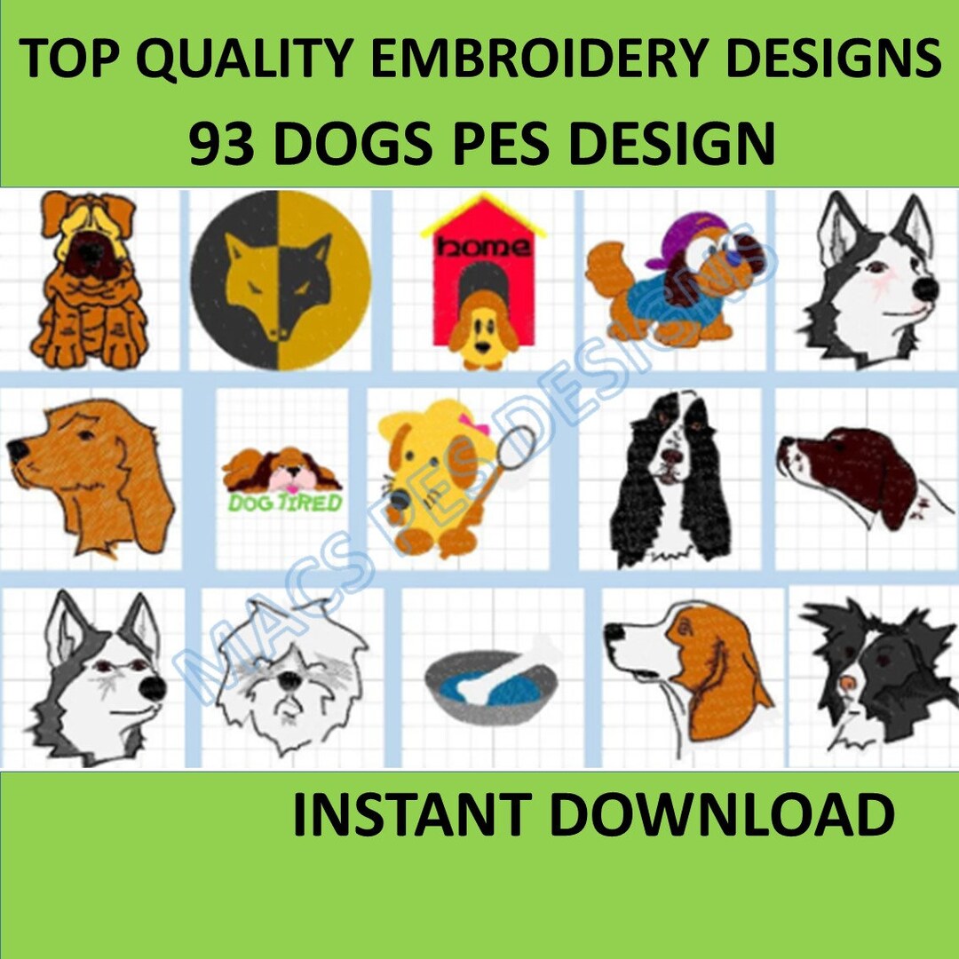 Dogs Puppies 93 PES Designs Machine Embroidery Files Instant Download ...