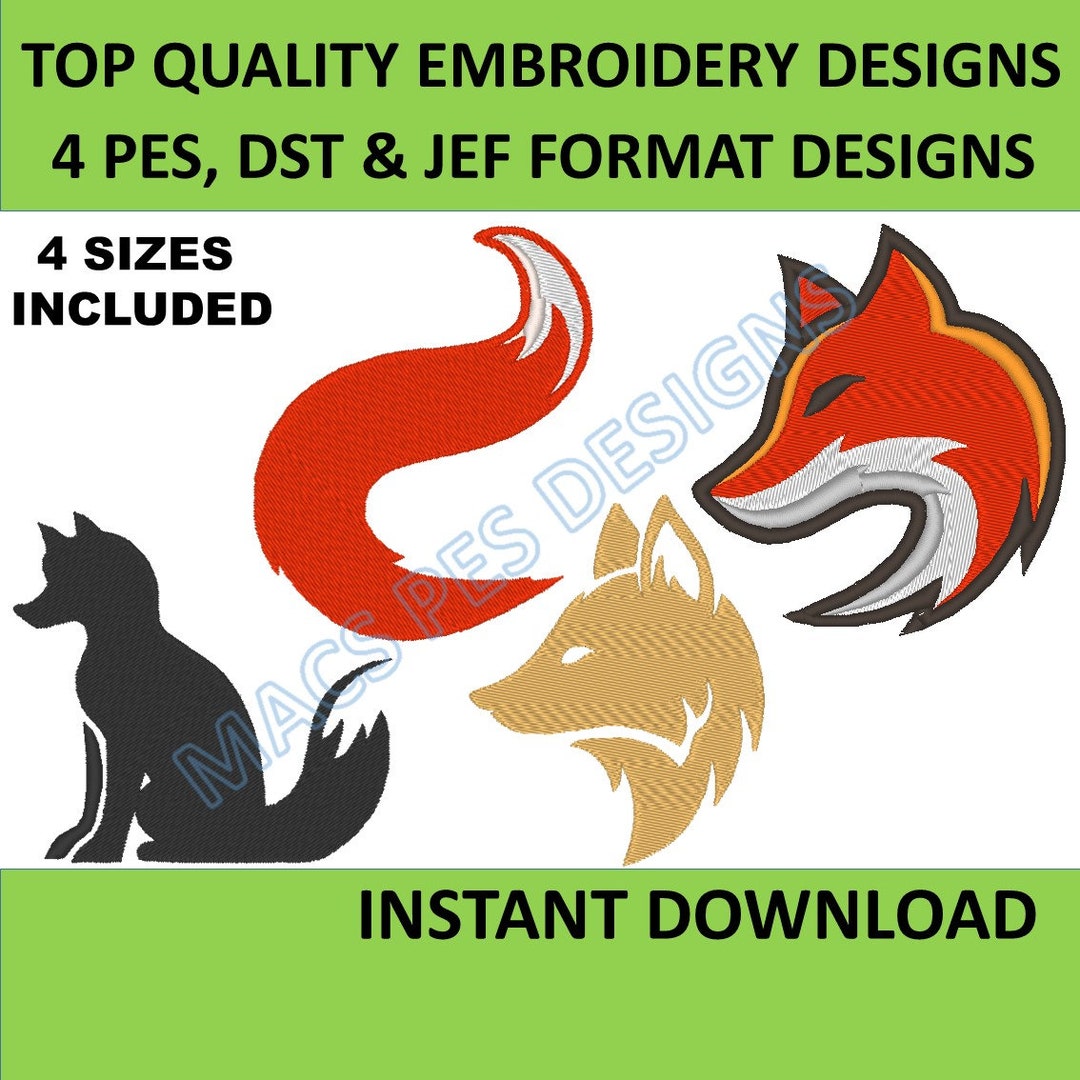Fox Embroidery Pack PES JEF DST Foxes Embroidery Design Machine ...