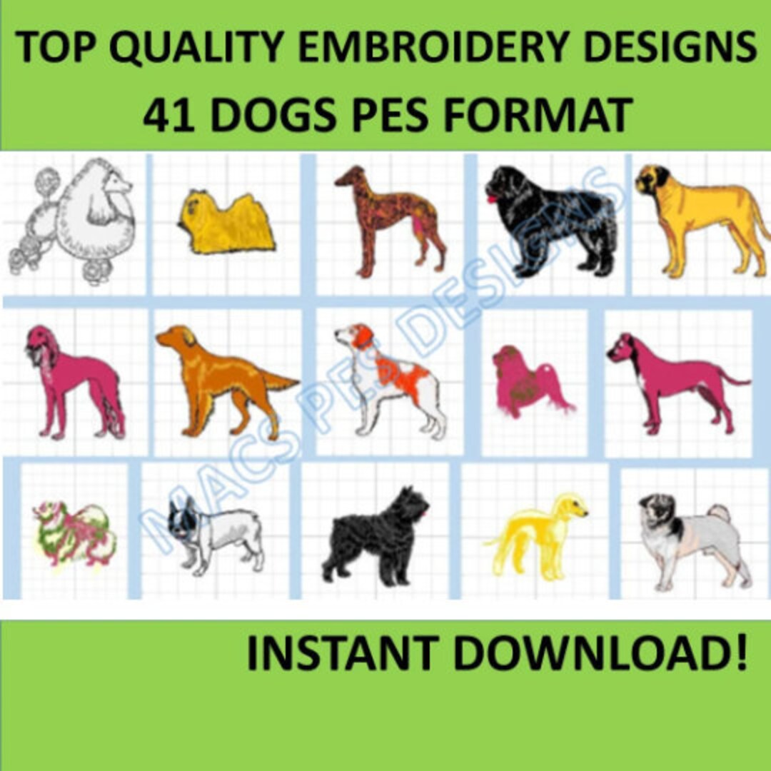 Dogs Puppies 41 PES Designs Machine Embroidery Files Instant Download ...