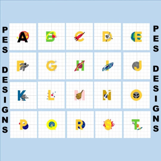 Outer Space Alphabet Font - 26 PES Designs Machine Embroidery Files ...