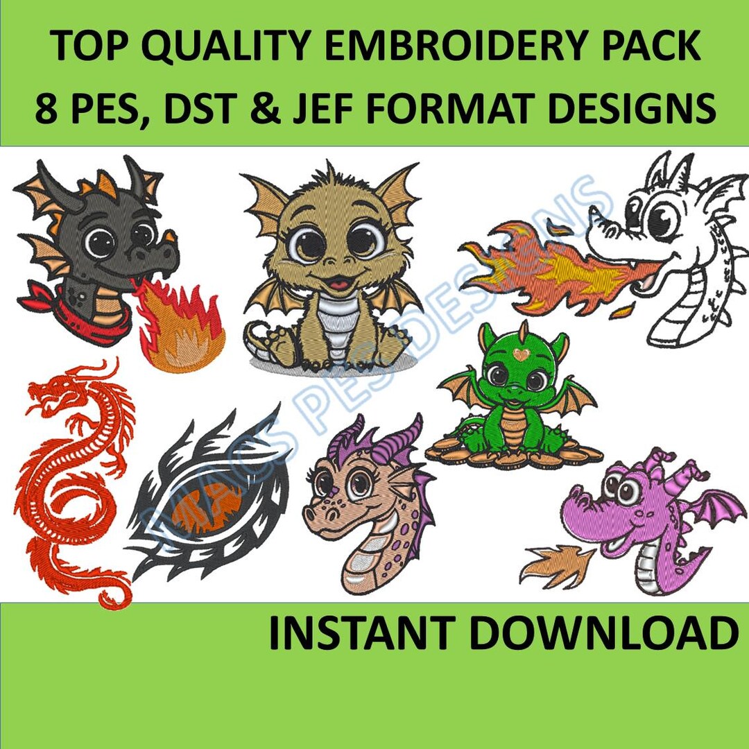 8 Cute Baby Dragon Machine Embroidery Design - Fire Baby Dragons ...